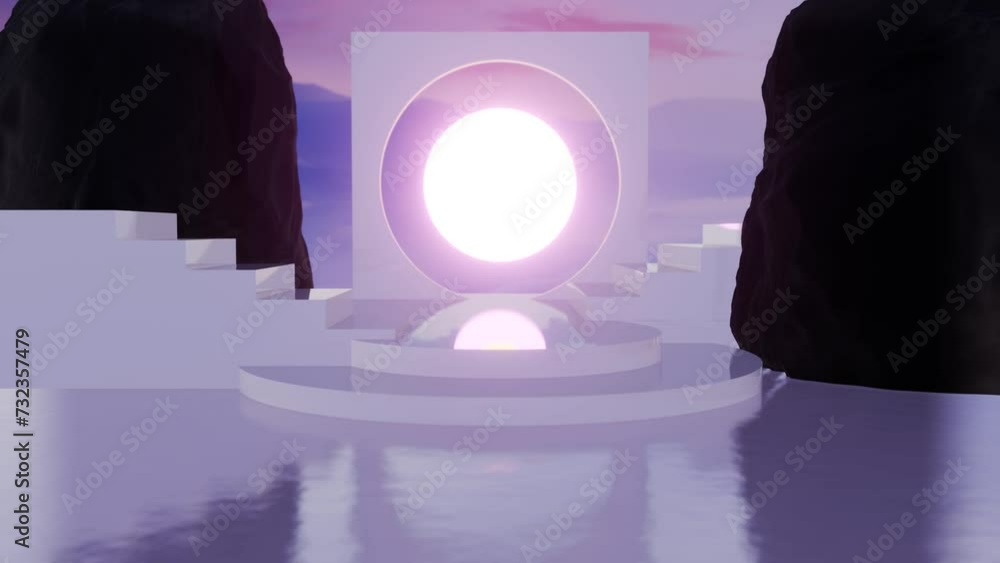 This 3D landscape embodies a minimalist retro style, featuring clean ...