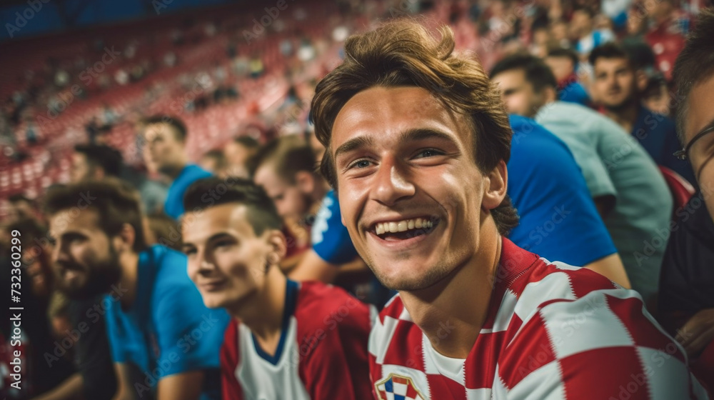 Croatian football soccer fans in a stadium supporting the national team ...