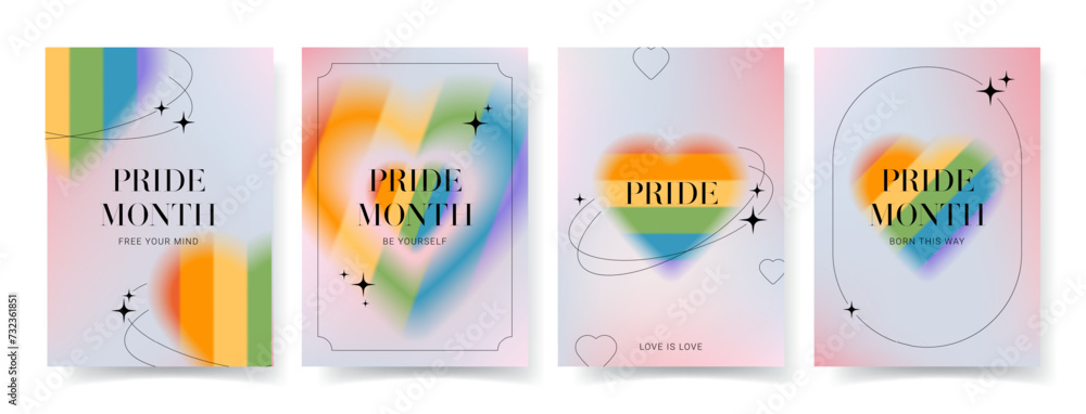 Set of trendy aesthetic posters for Pride Month. Blurry gradient ...