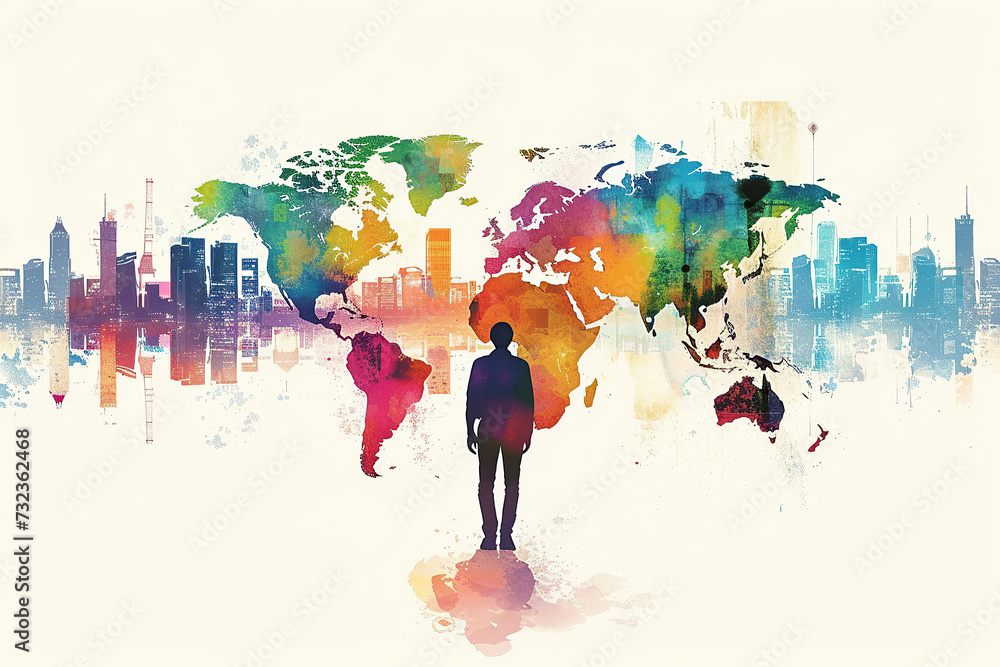 colourful horizontal illustration about the concept of global economy ...