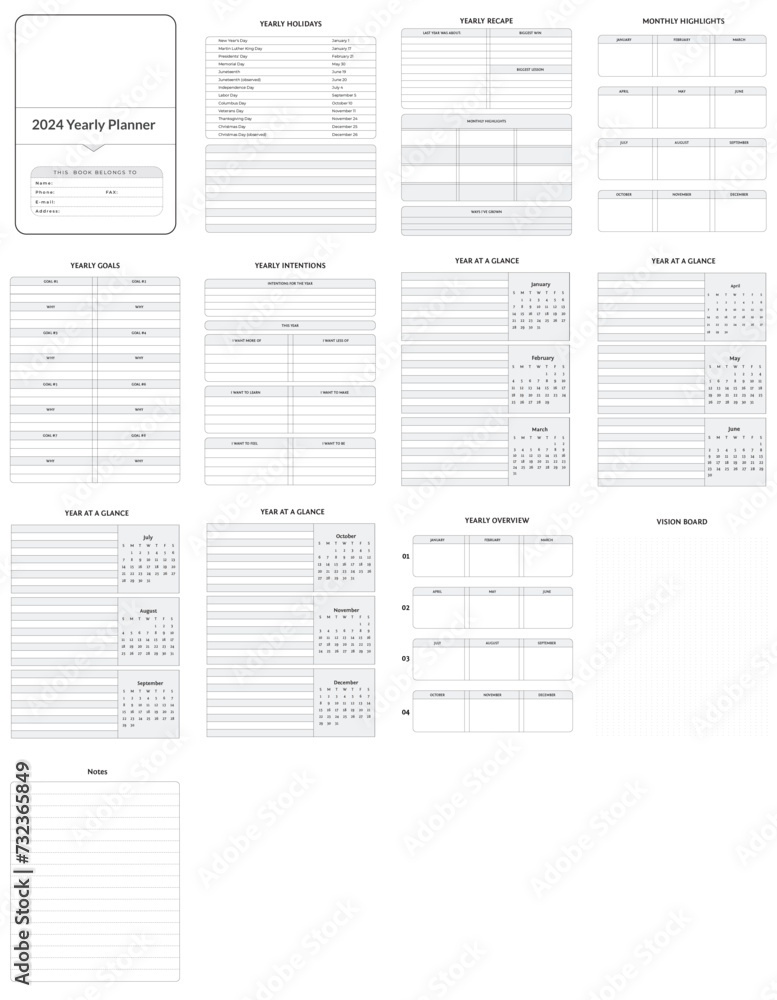 Editable 2024 Yearly Planner Kdp Interior printable template Design ...