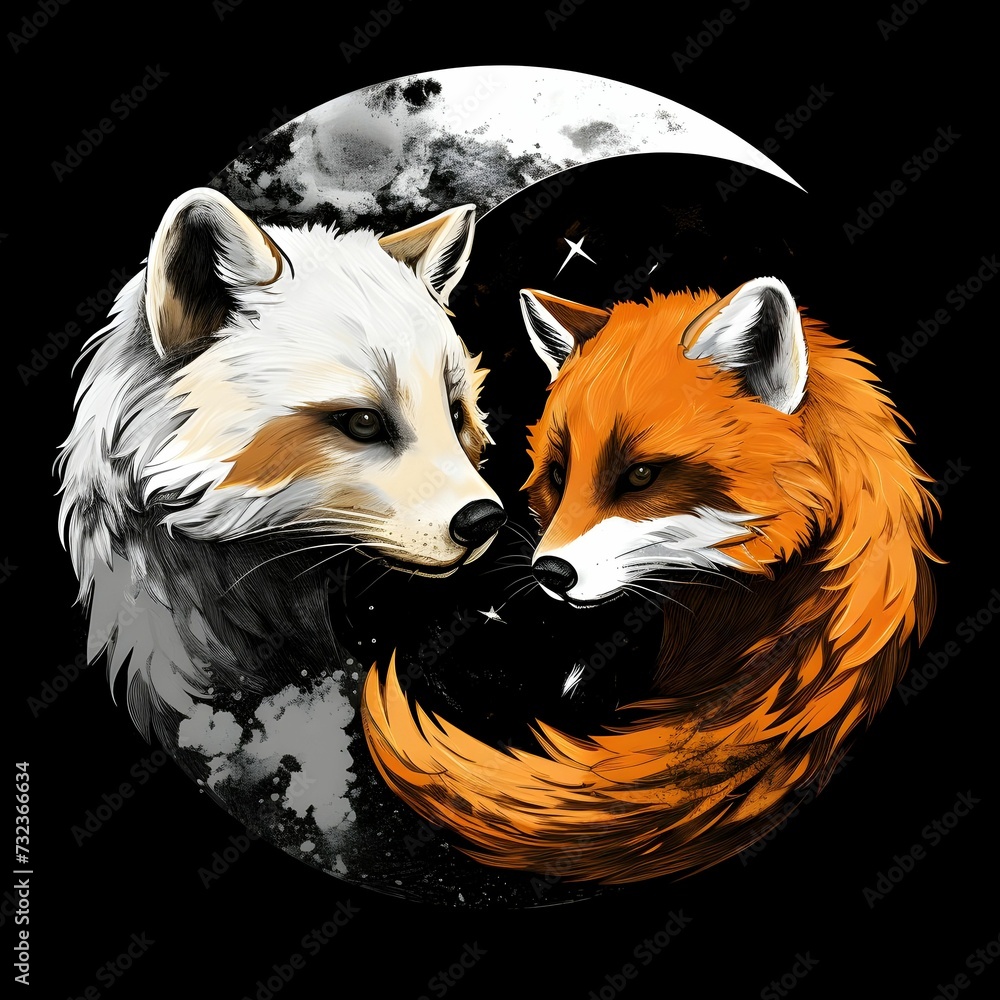 AI generated illustration of a yin yang symbol with foxes Stock ...