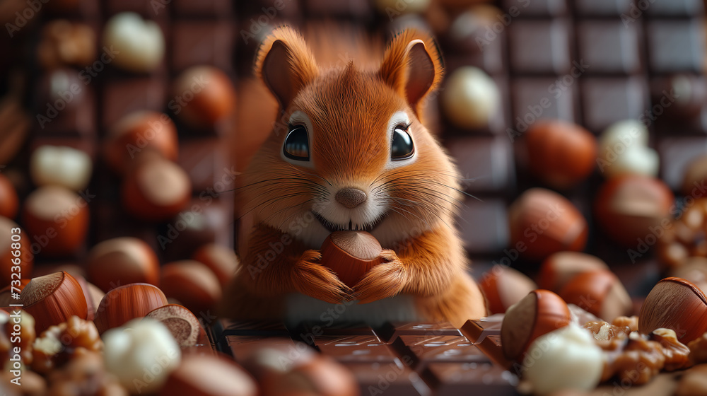 In this adorable picture, a charming squirrel is surrounded by ...