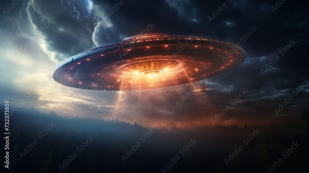 UFO spaceship lands on an unknown wild planet to conduct experiments ...