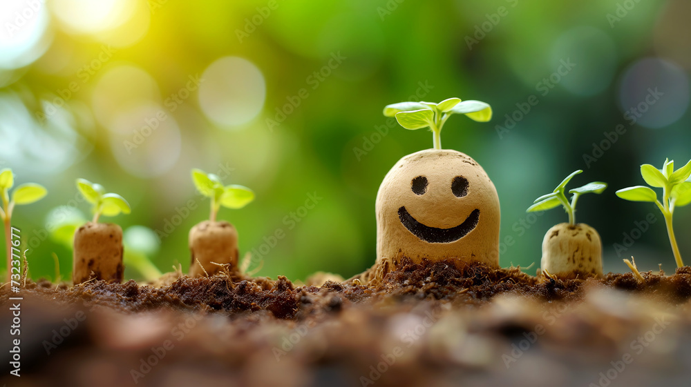 funny happy smiley face plant seedling growing in soil Stock Photo ...