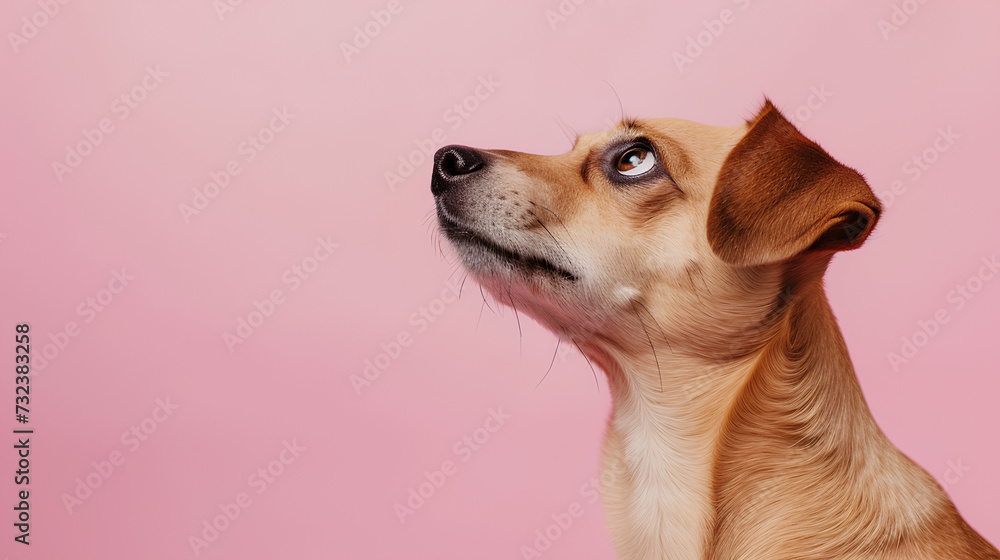 Dog profile view from side, curious interested surprised shocked asking ...