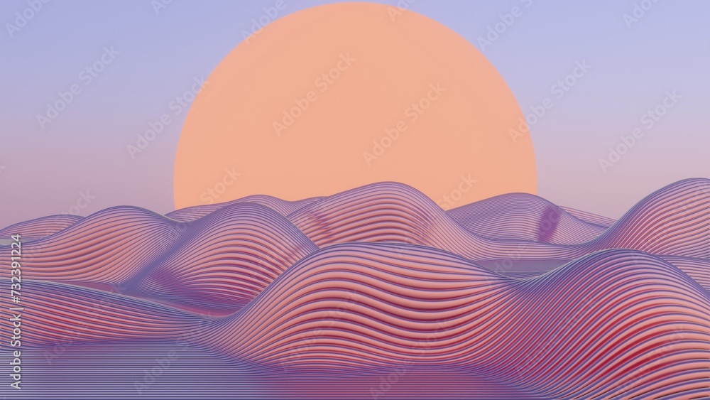 showcases a minimalist design of retro waves with a sun, offering a ...