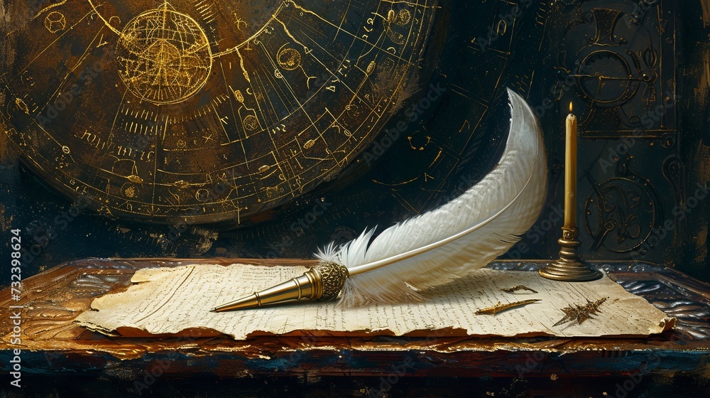 Foto de A detailed illustration of an old-fashioned quill pen writing ...