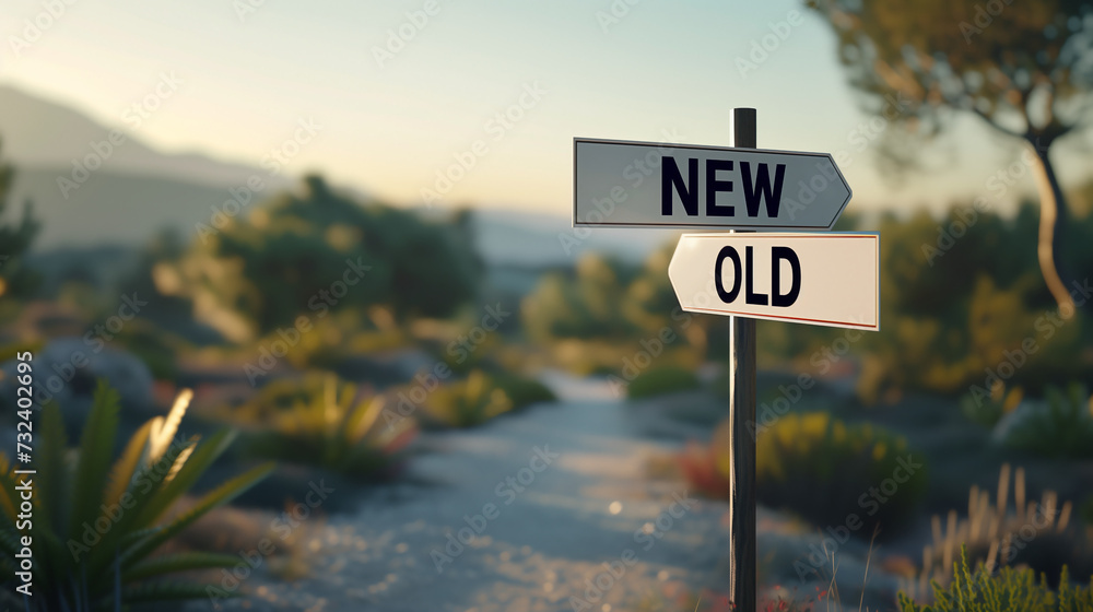 Old vs new way sign. Traditional or modern direction choice Stock ...