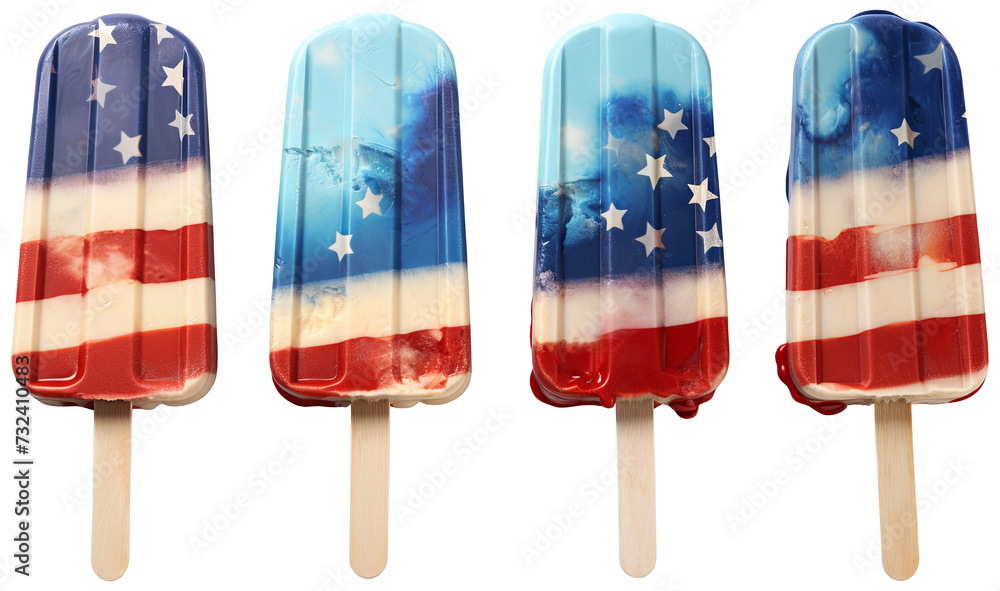 Set of Popsicle ice cream american flag pattern cutout on transparent ...