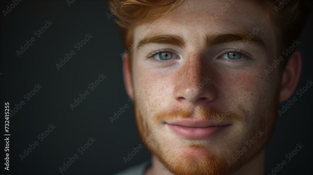 Confident young man with ginger hair and beard. close-up portrait ...