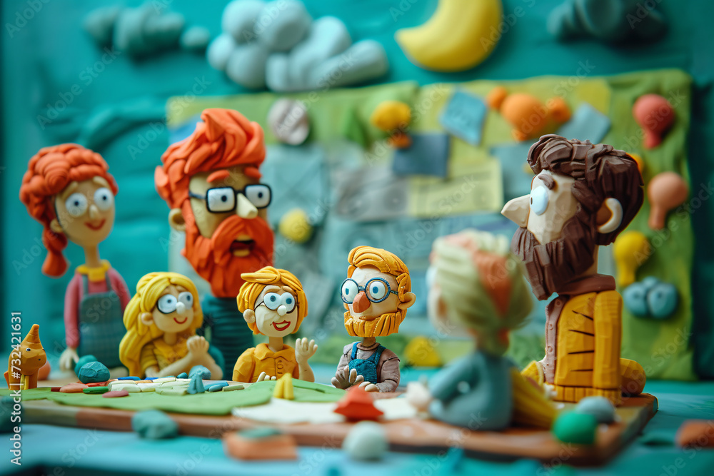 Clay animation characters engaging in a brainstorming session ...