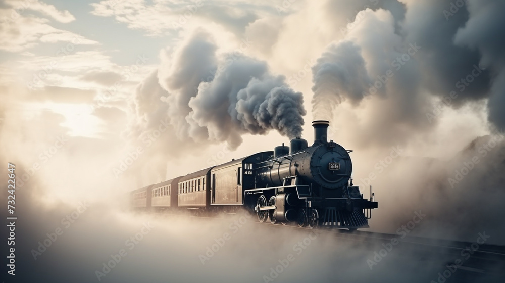 steam train in the fog Stock Photo | Adobe Stock