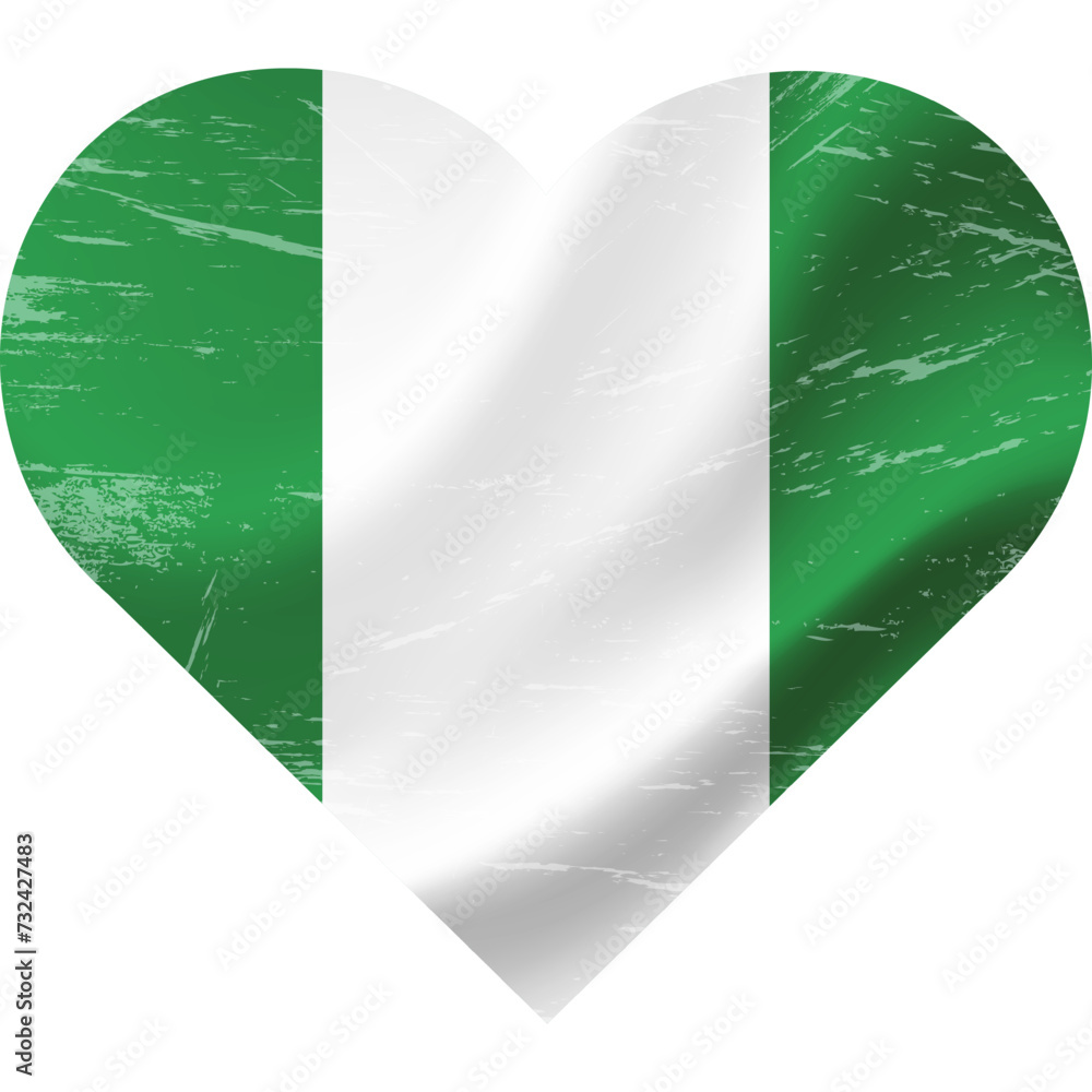 Nigeria Flag in heart shape grunge vintage. Nigerian Flag Heart. Vector ...