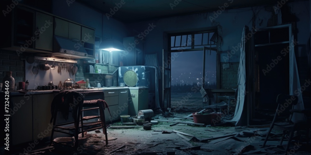 Foto de A kitchen that has been destroyed by a fire. This image can be ...