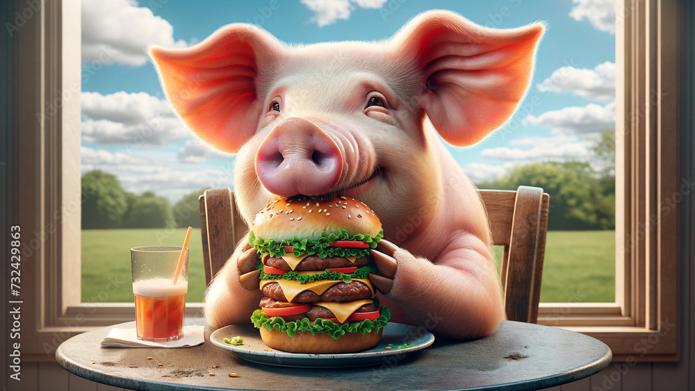 The Appearance of a Pig Eating a Hamburger - Type B: Generated by AI ...