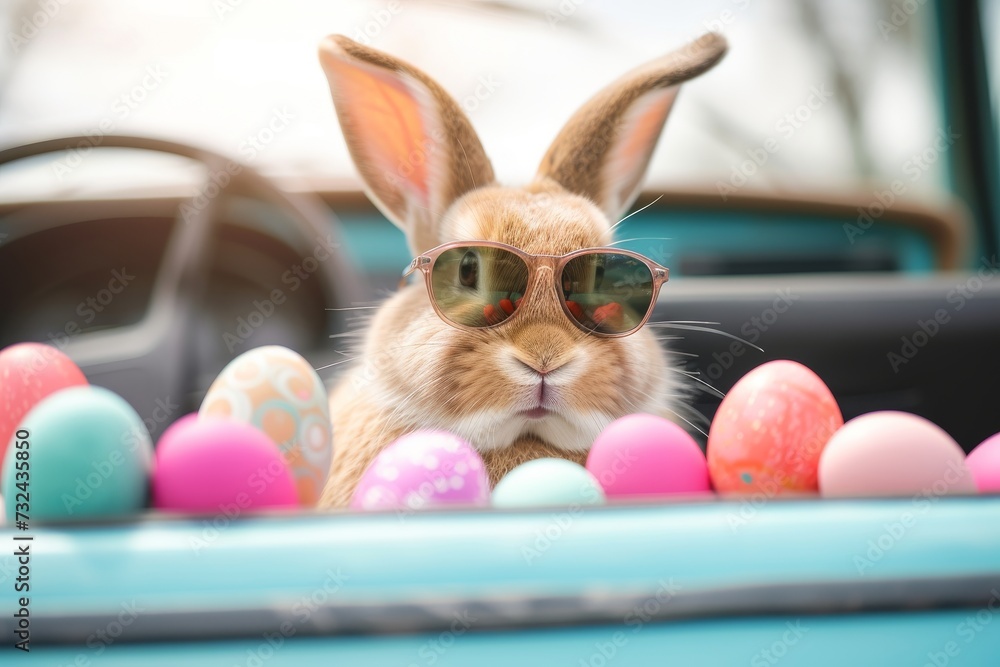 Happy Easter Eggs Basket tropical. Bunny in flower easter plush reward ...