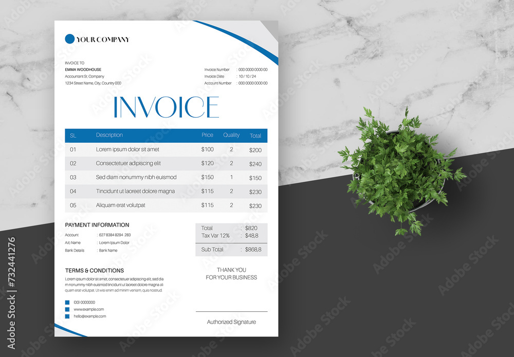 Blue and Grey Geometric Invoice Stock Template | Adobe Stock