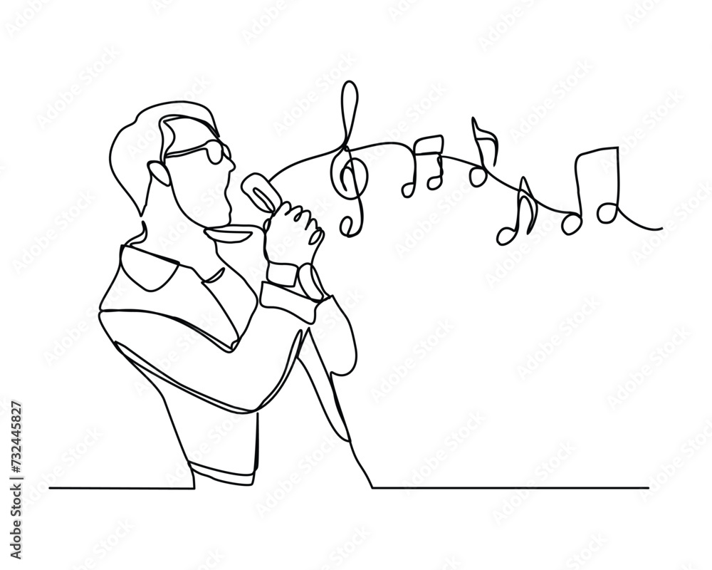 Continuous single line sketch drawing of beautiful young man sing a ...