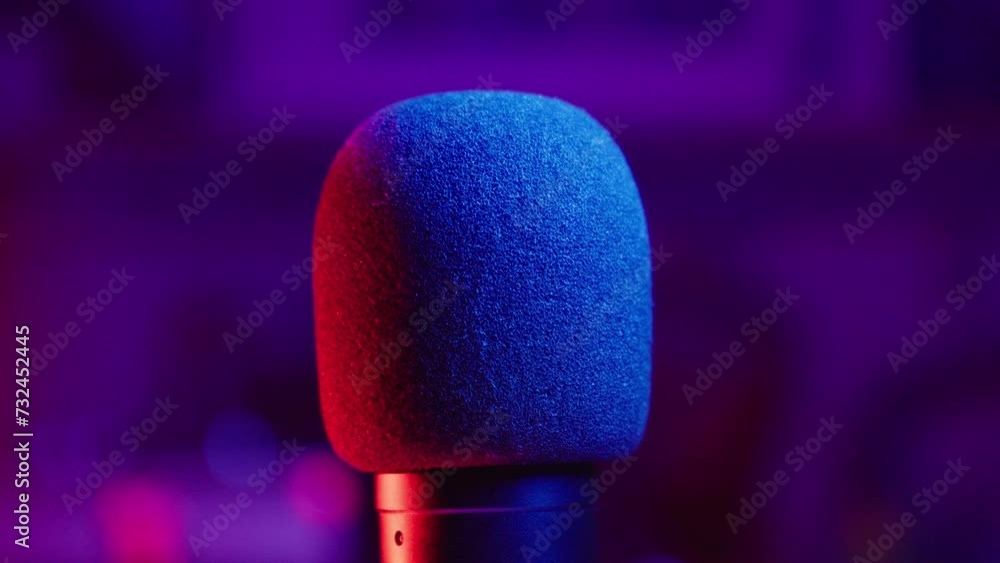 Black microphone in recording studio. Head of microphone with filter in ...