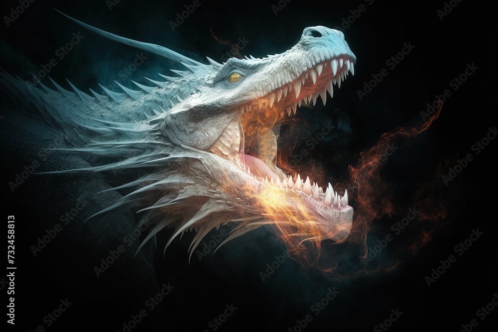 AI generated illustration of a majestic white dragon baring its teeth ...