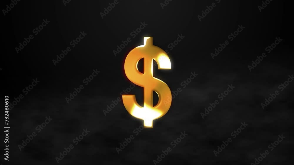 USD Dollar Sign. Luxury gold dollar symbol on transparent background.4K ...