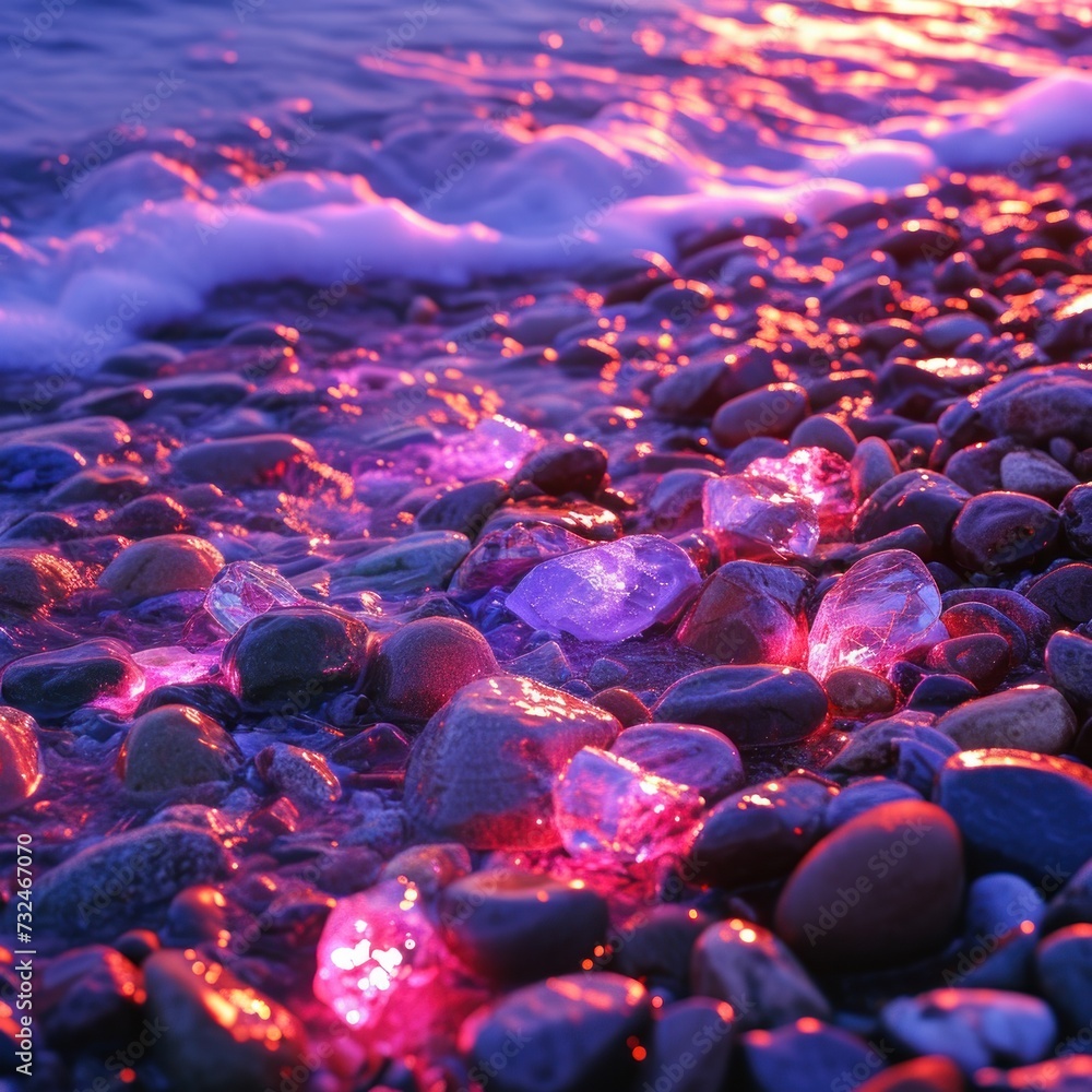 Sparkling beach pebbles shine like colorful diamonds on the beach that ...