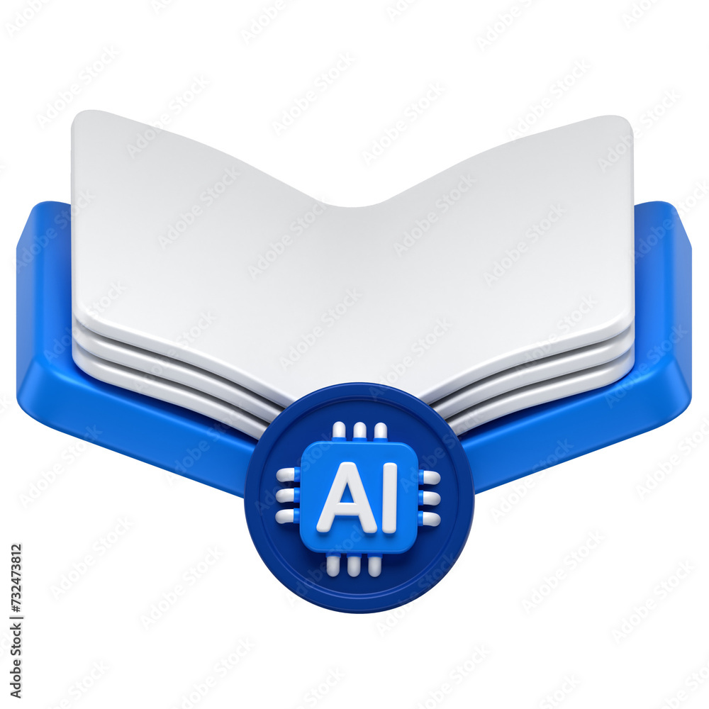 3D Icon of an open book with an ai chip attached to it Stock ...