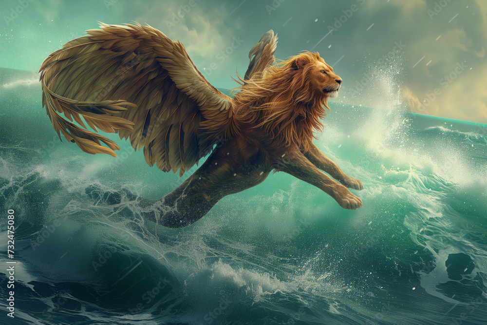 A majestic creature with the head and wings of a lion and the tail of a ...