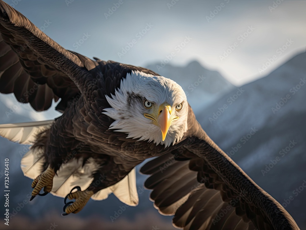 AI generated bald eagle flying over mountains Stock Illustration ...