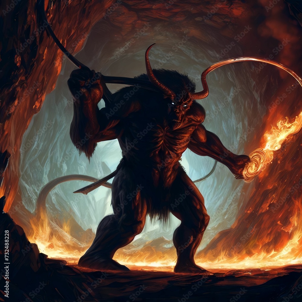 AI generated illustration of an evil looking creature with two horns ...