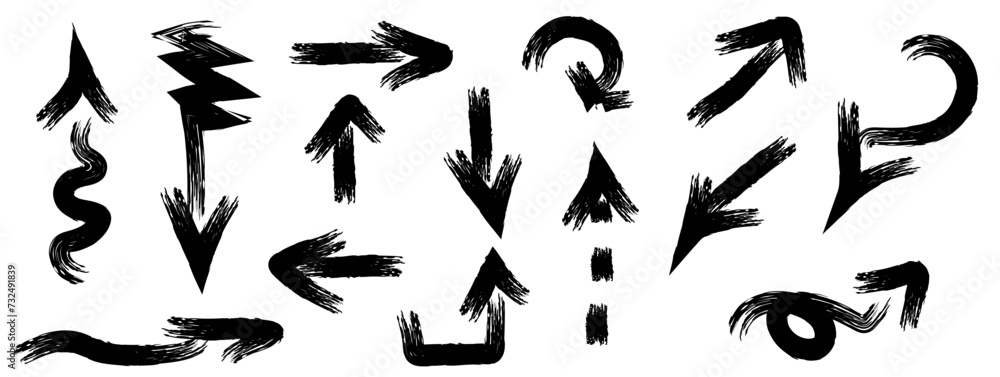 Chalk texture Arrows set. Hand drawn Doodle charcoal effect Arrow ...