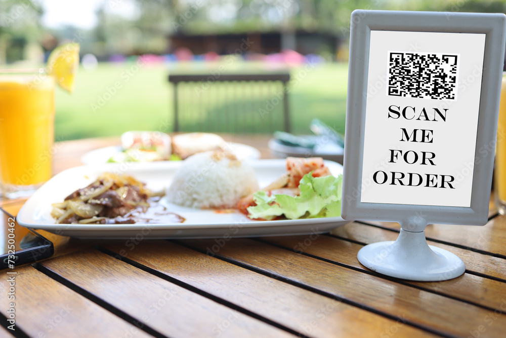 order online, table number board with bar code or QR code that says ...