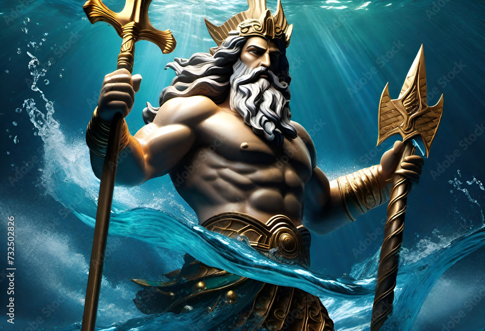 Poseidon god of water, Greek mythology in minimal style Stock ...