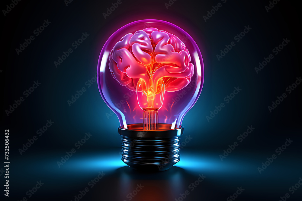 Luminescent Brain in Bulb Concept. This image merges the iconic light ...