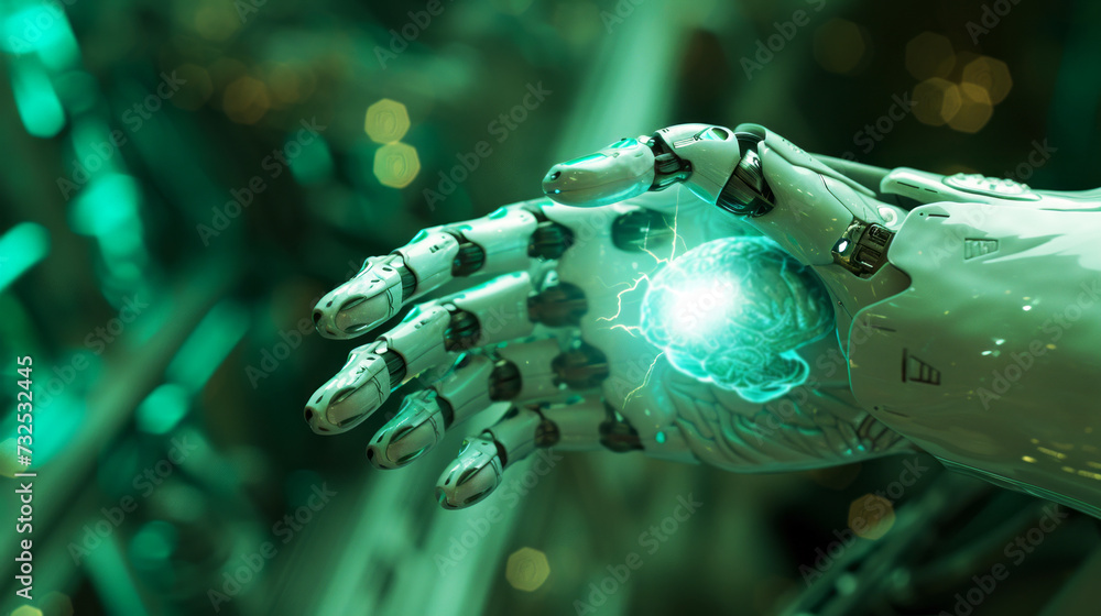 Futuristic AI Robotic Hand Generating Energy, A robotic hand with ...
