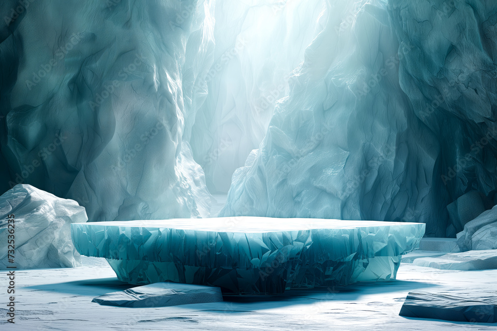 Ice background podium cold winter snow product platform floor frozen ...