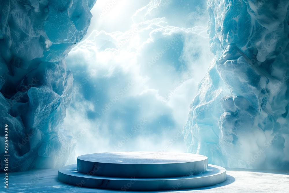 Ice background podium cold winter snow product platform floor frozen ...