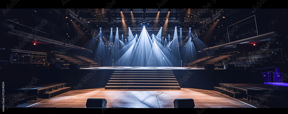 A Live stage production being built in a center stage type venue. Stage ...