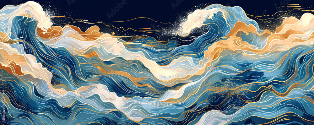 Ocean waves illustration with Greek mythology feel design with Japanese ...