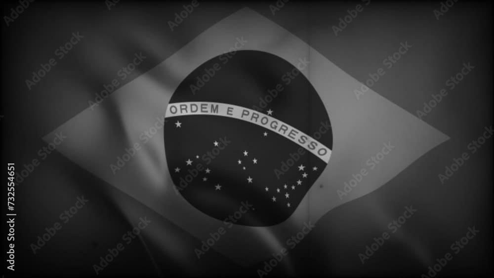 Black and White flag of Brazil with old Retro film style overlay ...