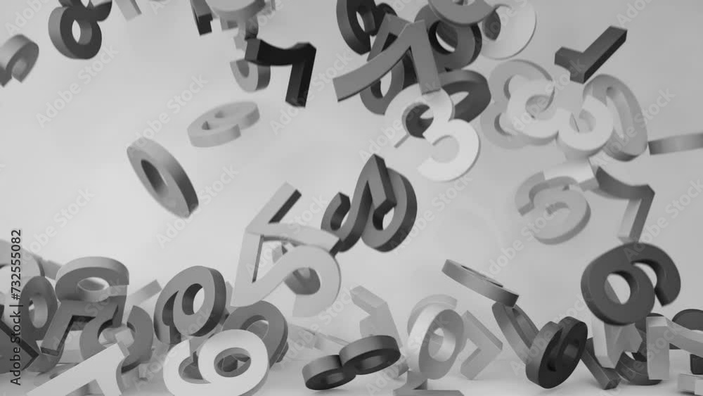 Pile of black and white numbers falling and bouncing on empty ...