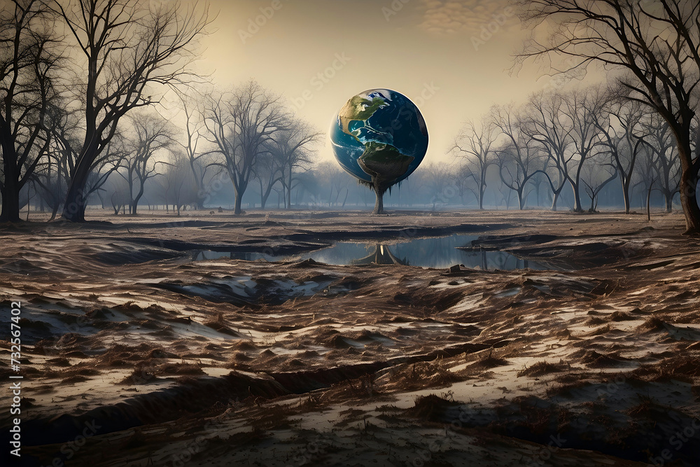 Dried Earth Globe Concept Art dead planet earth on a desert end of ...