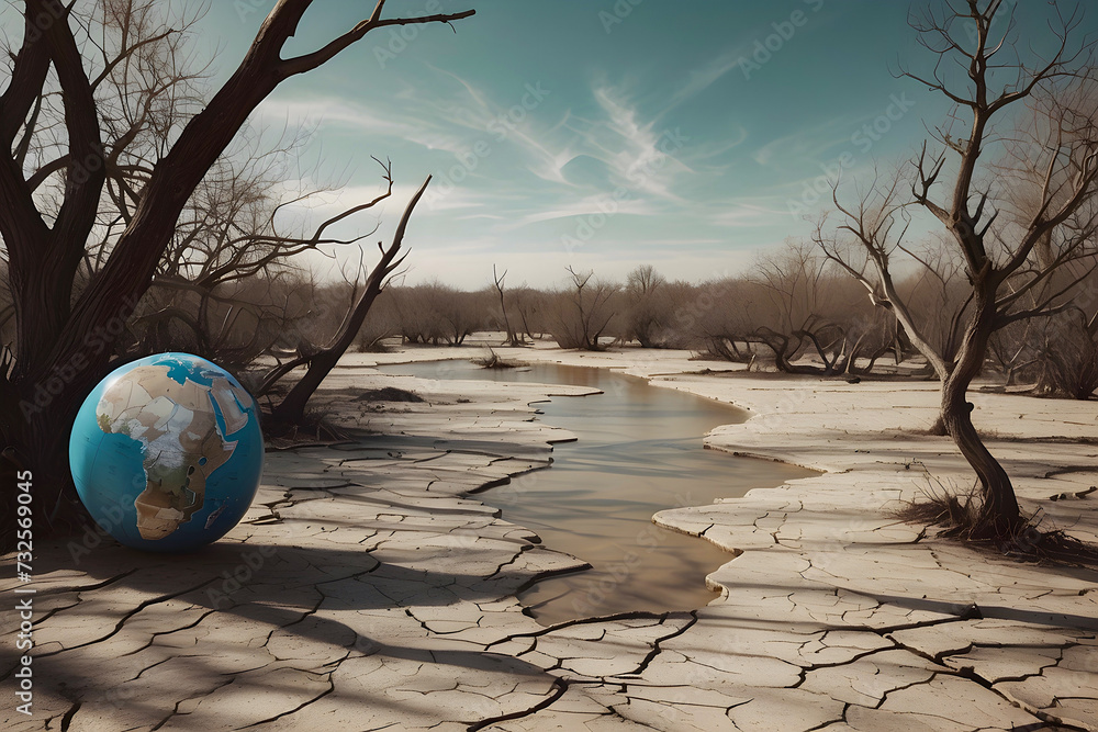 Dried Earth Globe Concept Art dead planet earth on a desert end of ...