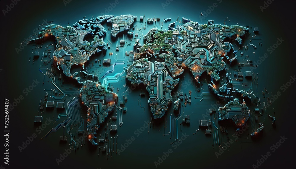 World map made from electronic circuit boards It refers to entering the ...