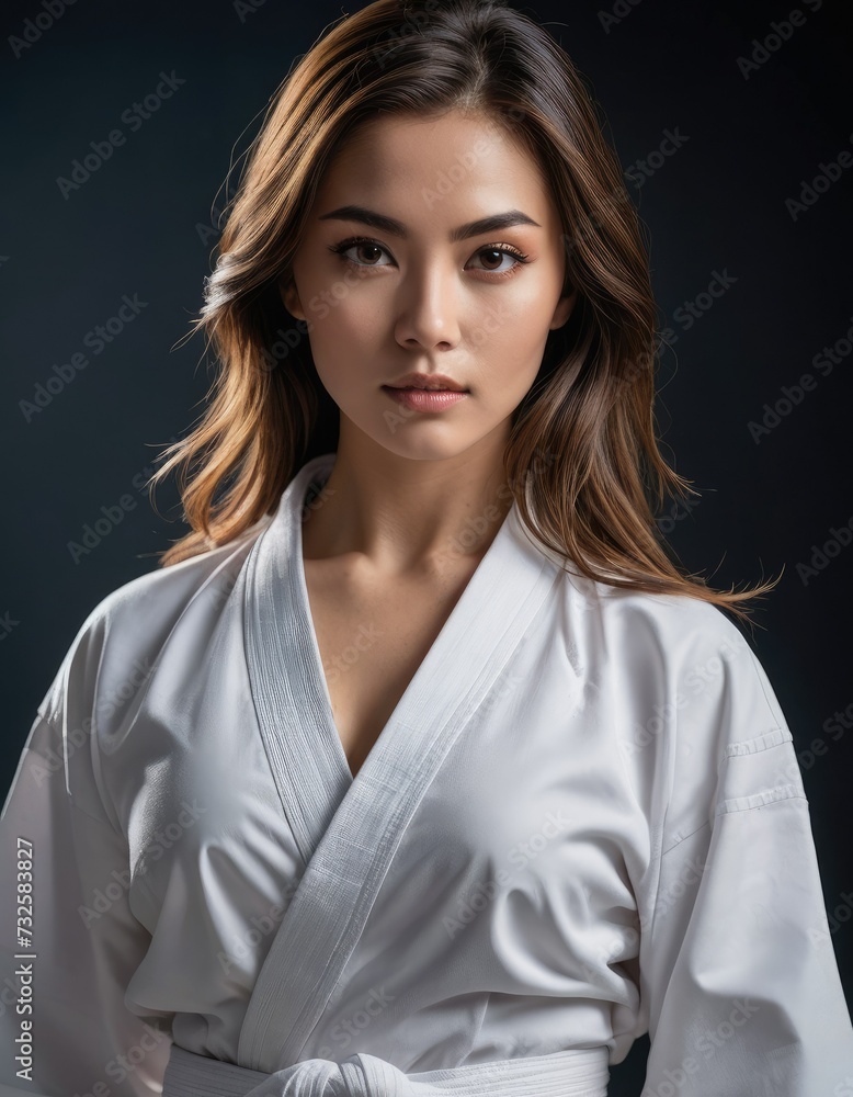 Combat Elegance Unveiled: Beautiful Fighter Woman Shines in Karate ...