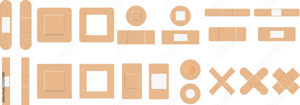 Realistic medical adhesive plaster, Set of elastic plasters of various ...