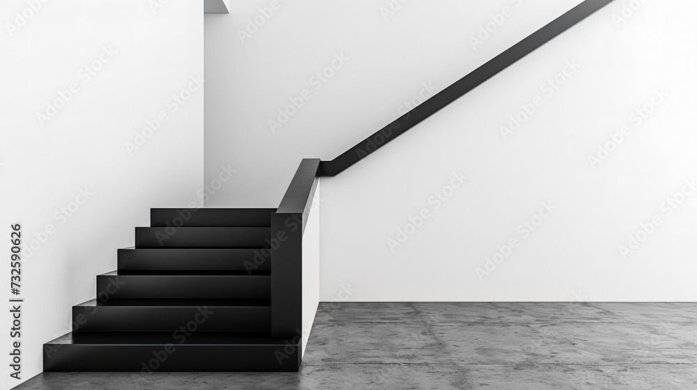 interior design, Black stairs minimalist white wall house, modern style ...