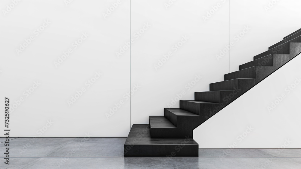 interior design, Black stairs minimalist white wall house, modern style ...