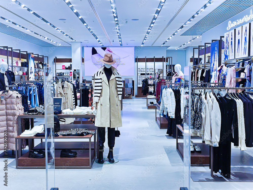 LATVIA, RIGA, 25, JANUARY, 2024: Modern interior of Guess store in ...